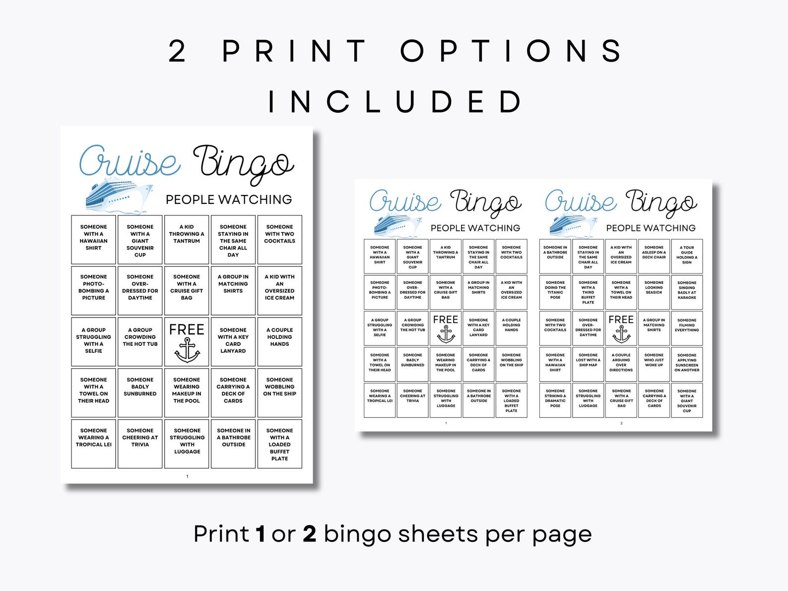 Cruise Bingo - People Watching – 60 Unique Prefilled Bingo Cards ...