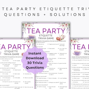 Tea Party Etiquette Trivia Game - 30 Trivia Questions - Afternoon Party ...