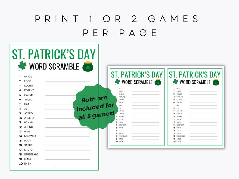 3 St Patricks Day Word Scramble Games - 3 Printable Puzzles - Family ...