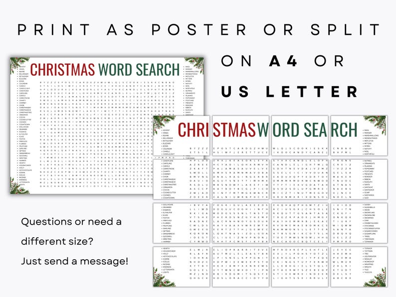 Giant XXL Christmas Word Search Game - 100 Words - 3 Printable Puzzles ...