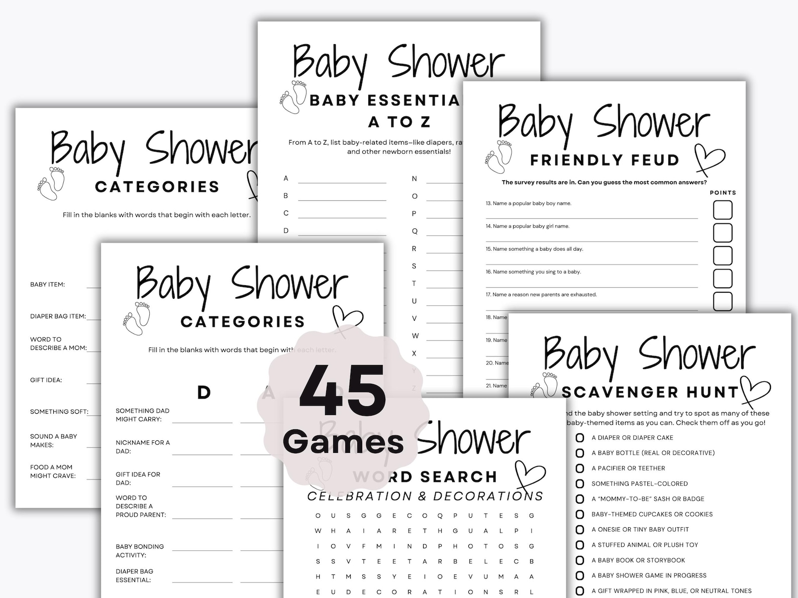 Baby Shower Games Bundle – 45 Printable Games – Icebreaker Party ...