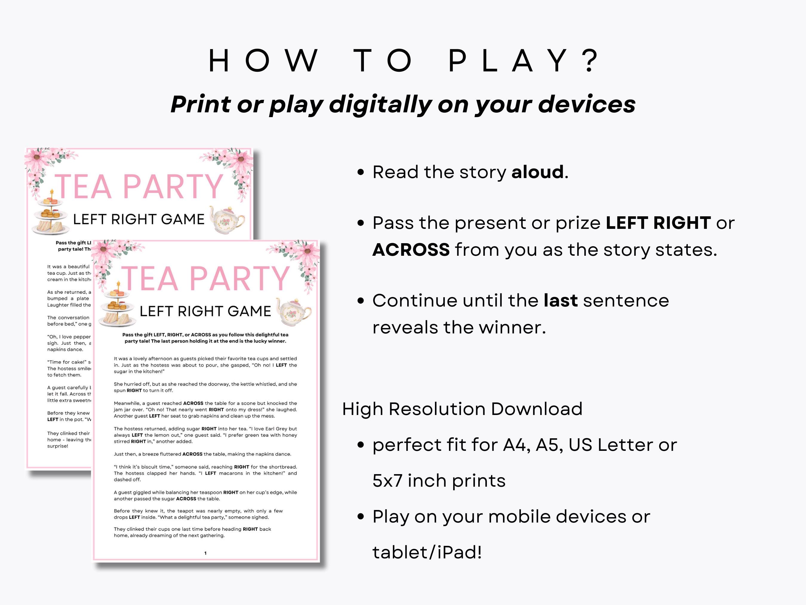 3 Tea Party Left Right Games - Afternoon Tea Stories - Family Activity ...