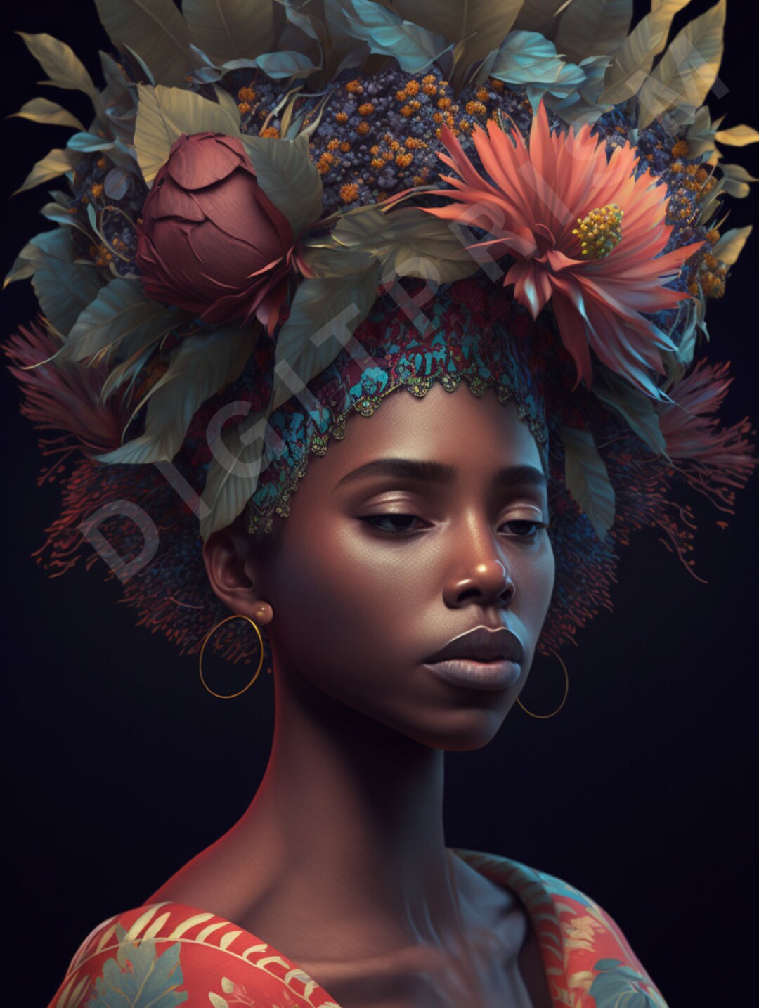 Black Queen Flower Crown #1 - AI Art, High Resolution Digital Download ...