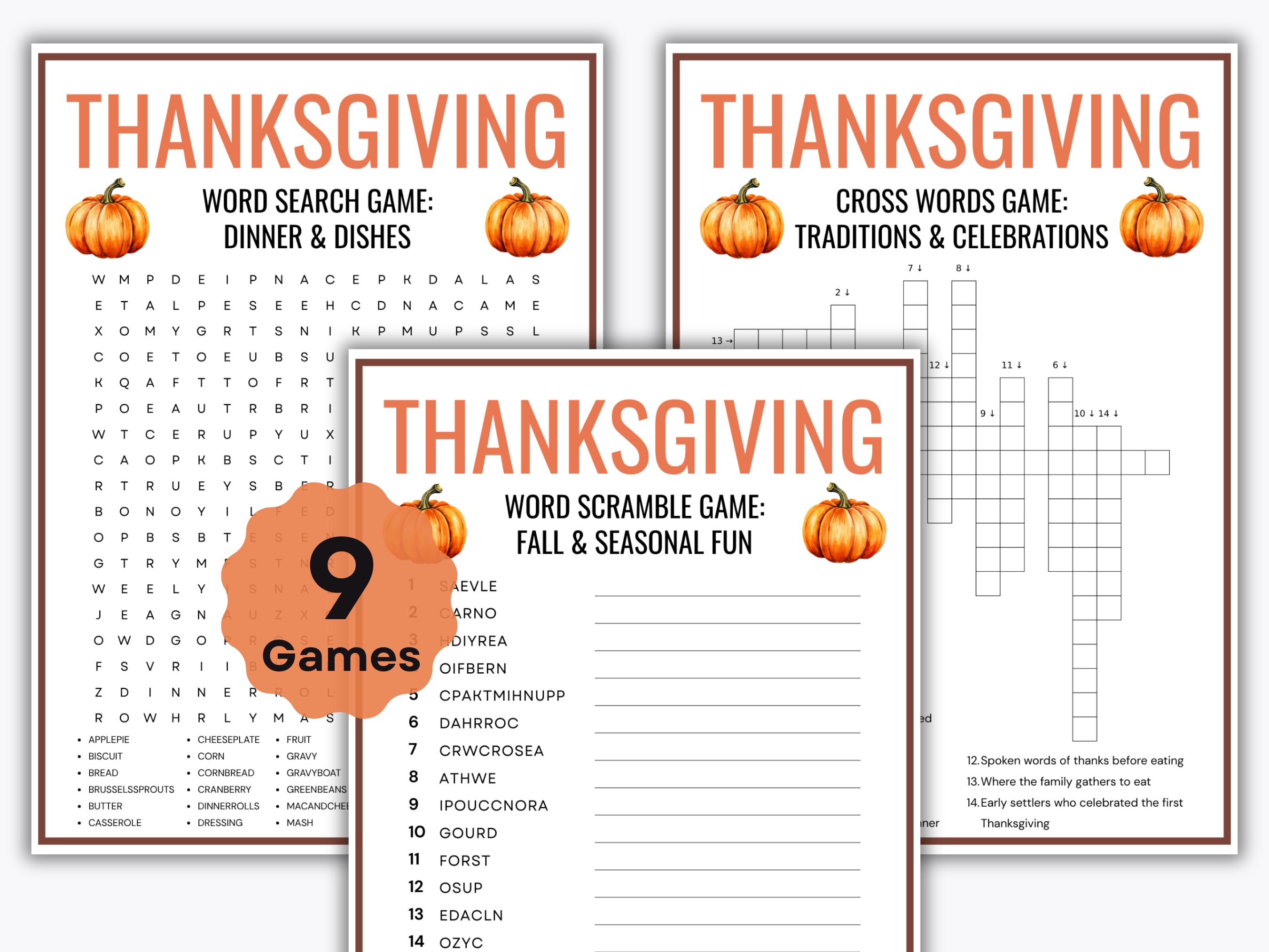 Thanksgiving Word Game Bundle – 9 Printable Games – Icebreaker Activity ...