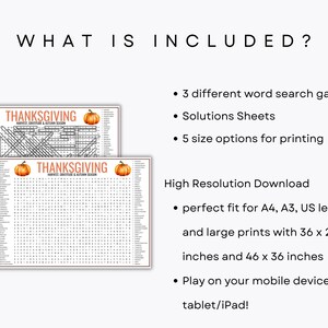 Giant XXL Thanksgiving Word Search Game - 100 Words - 3 Printable ...