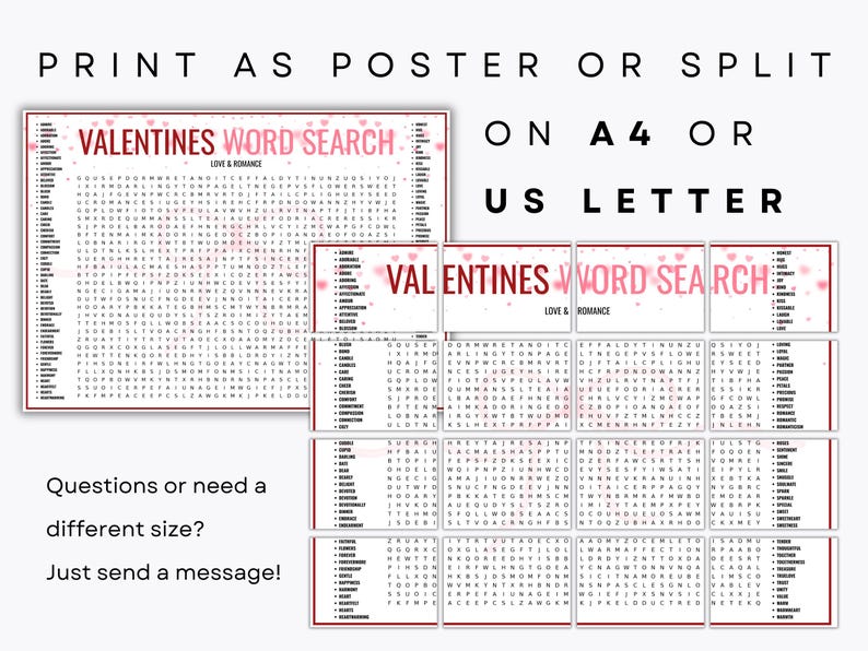Giant XXL Valentine's Day Word Search Game - 100 Words - 3 Printable ...