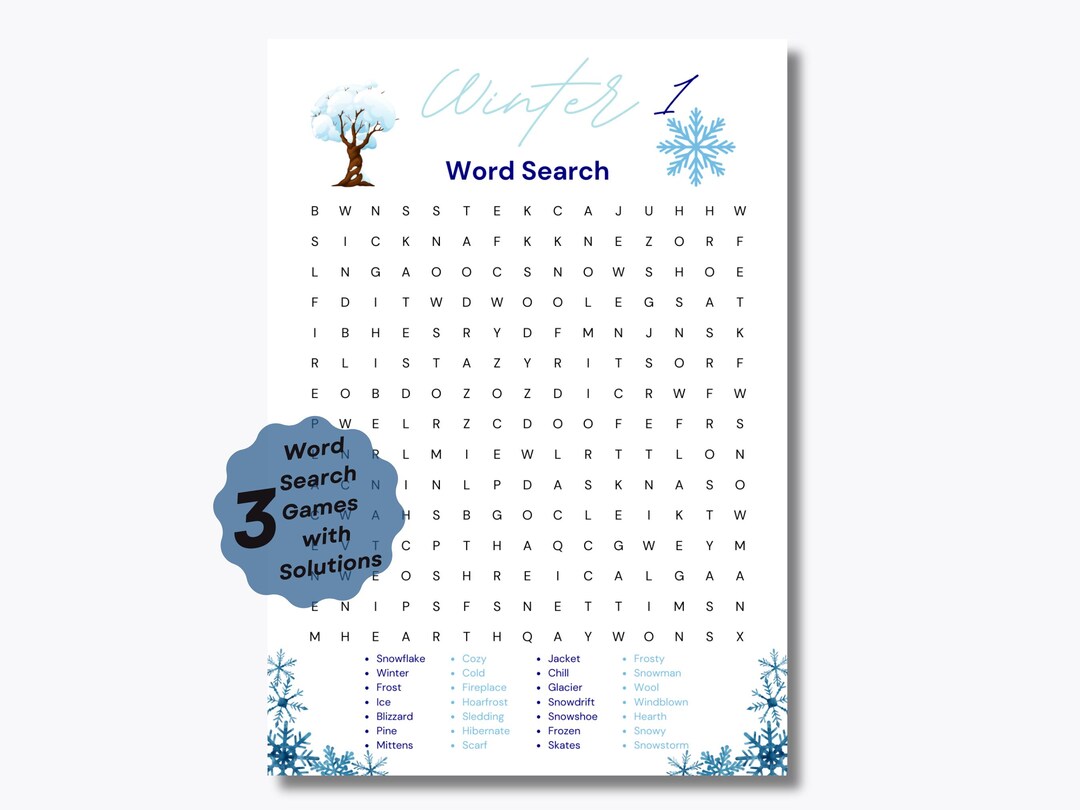 Winter Word Search Game 3 Printable Puzzles Fun Winter Game Printable ...