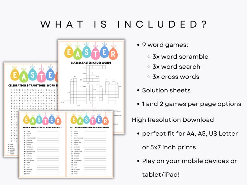 Easter Word Game Bundle – 9 Printable Games – PDF Download – Word ...