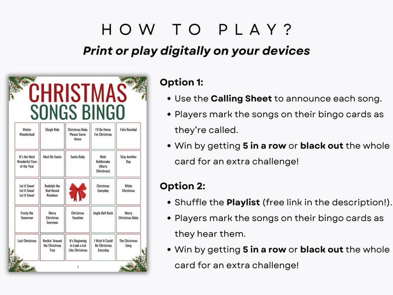 Christmas Song Bingo Game - 60 Unique Prefilled Bingo Sheets - Ready-to ...