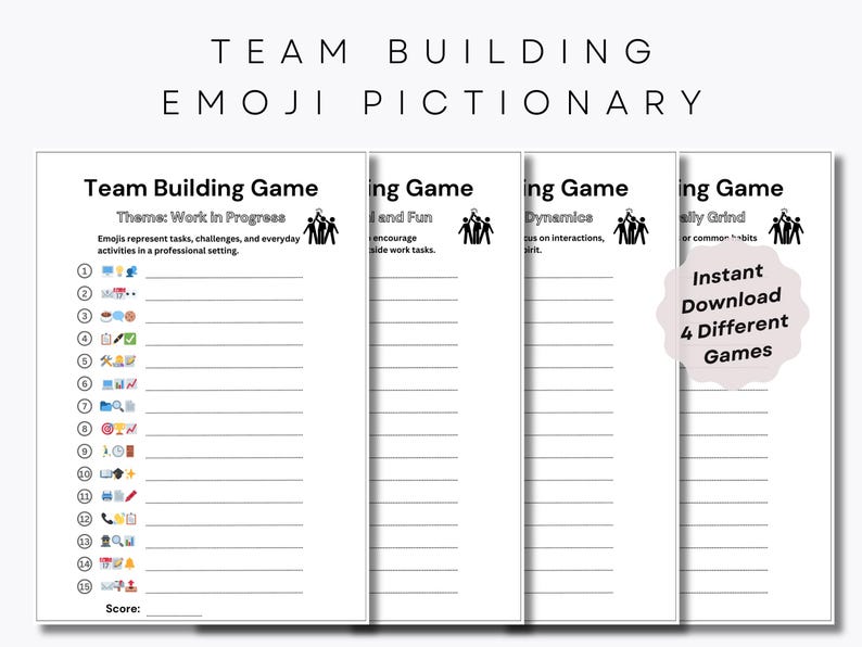 4 Team Building Emoji Pictionary Game - Office Games - Team Pictionary ...