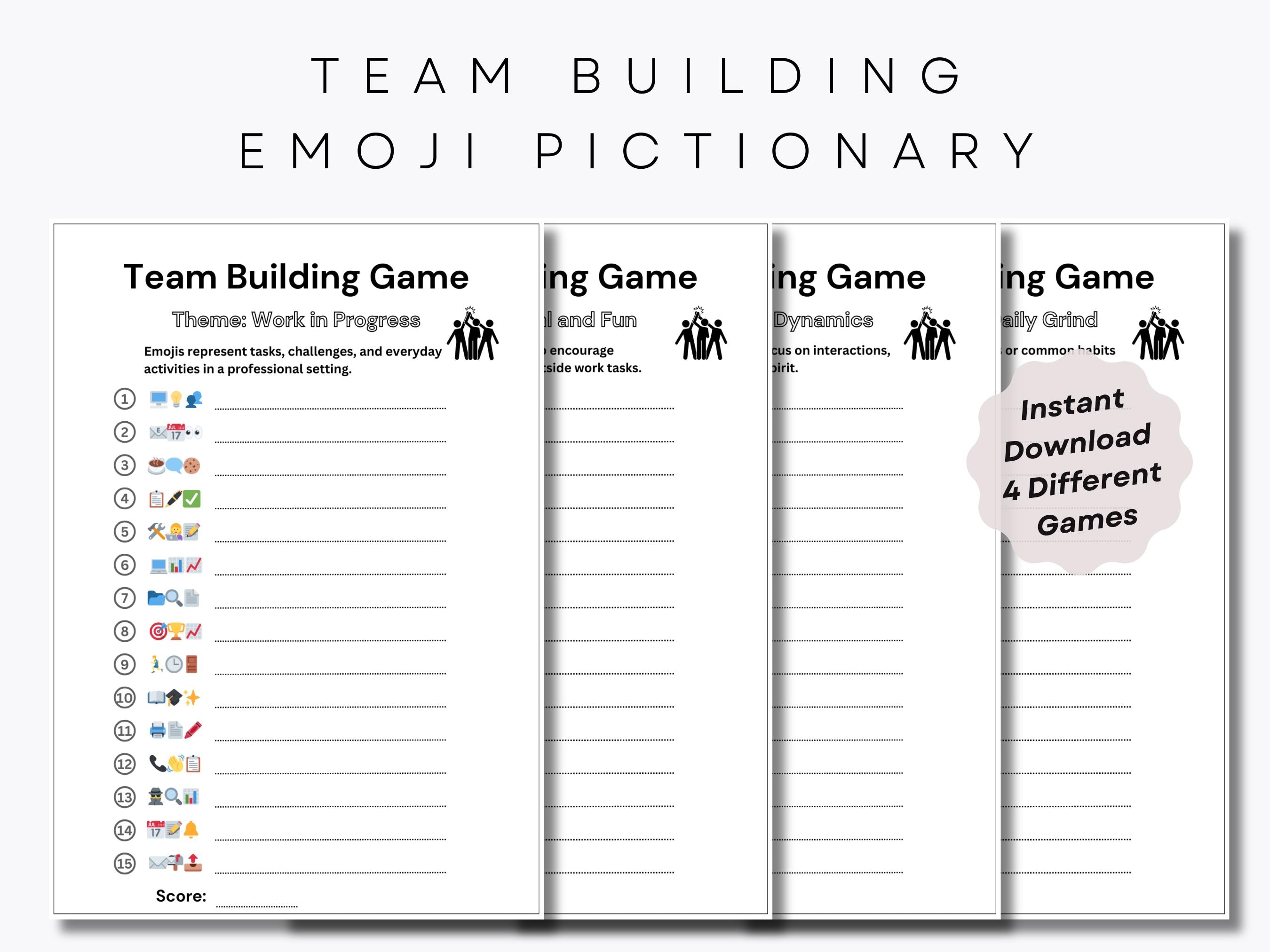 4 Team Building Emoji Pictionary Game - Office Games - Team Pictionary ...