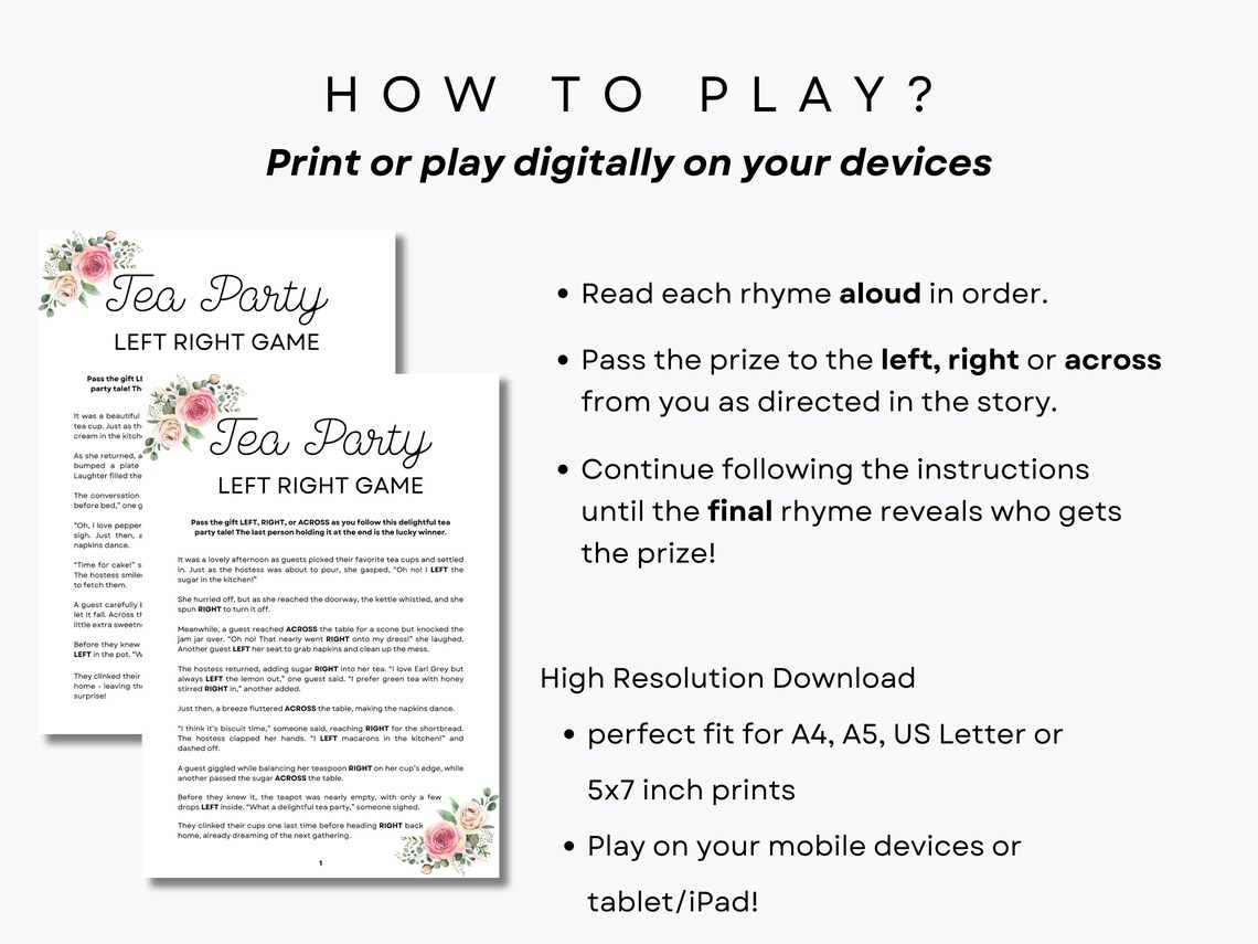 3 Tea Party Left Right Games - Afternoon Tea Stories - Family Activity ...
