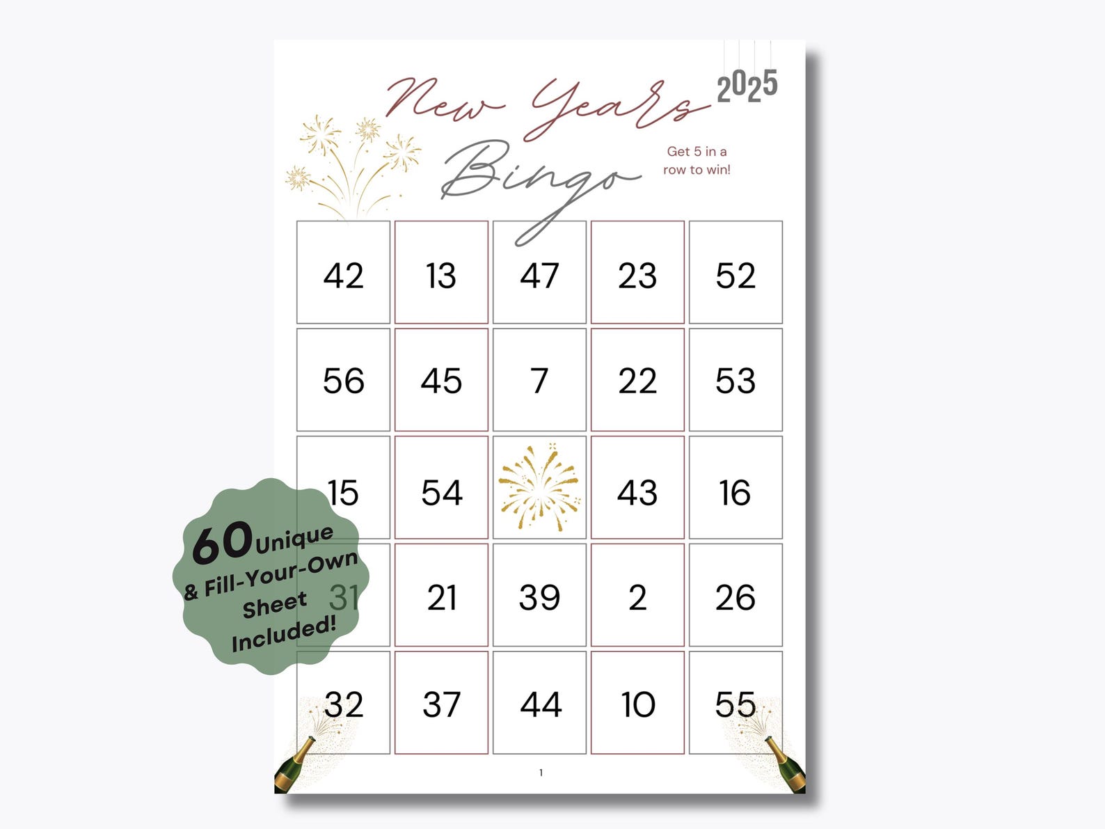 New Year Bingo Game - 60 Unique Prefilled Bingo Sheets - Ready-to-play ...