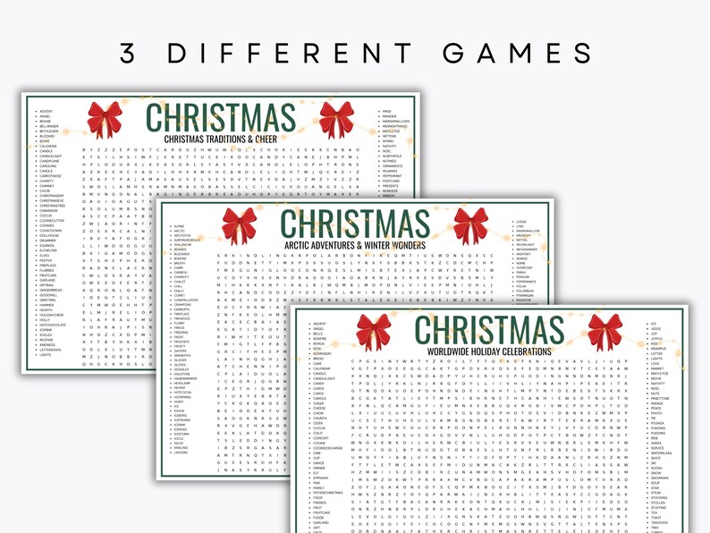 Giant XXL Christmas Word Search Game - 100 Words - 3 Printable Puzzles ...