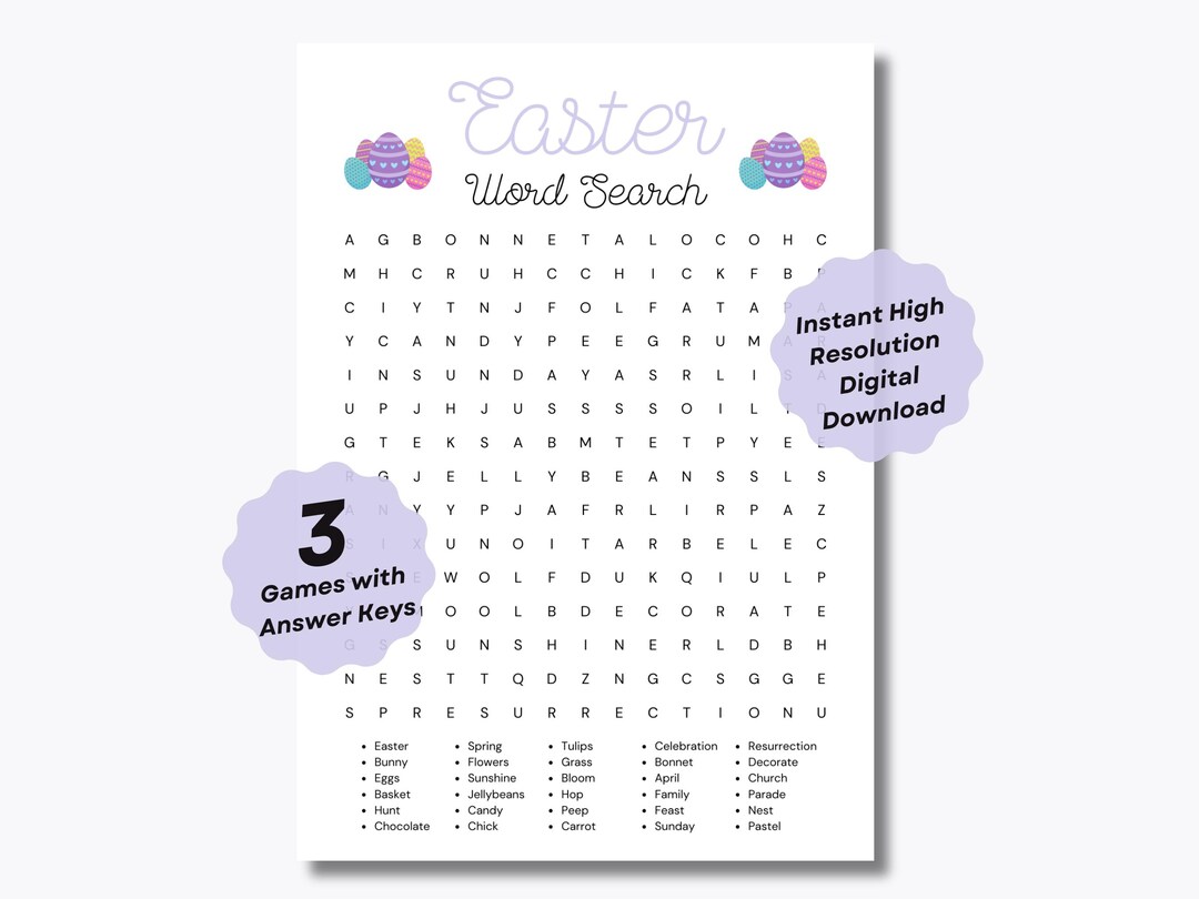 3 Easter Word Search Game - Printable Puzzles - Fun Worksheet ...
