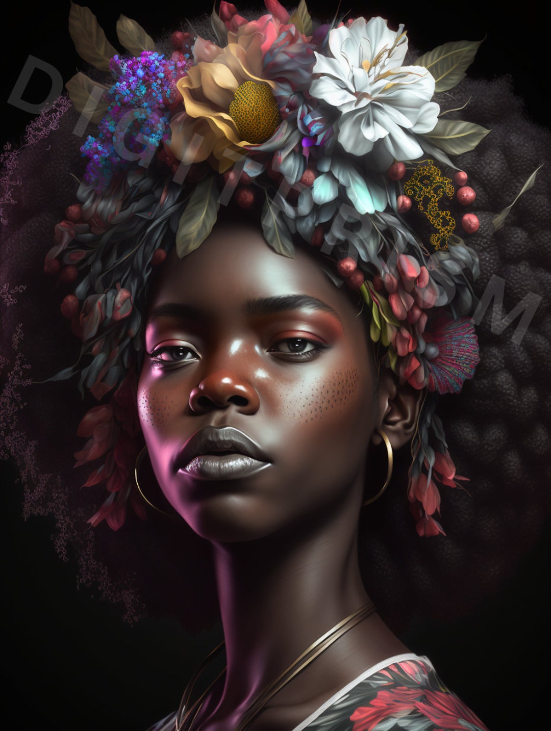 Black Queen Flower Crown #2 - AI Art, High Resolution Digital Download ...