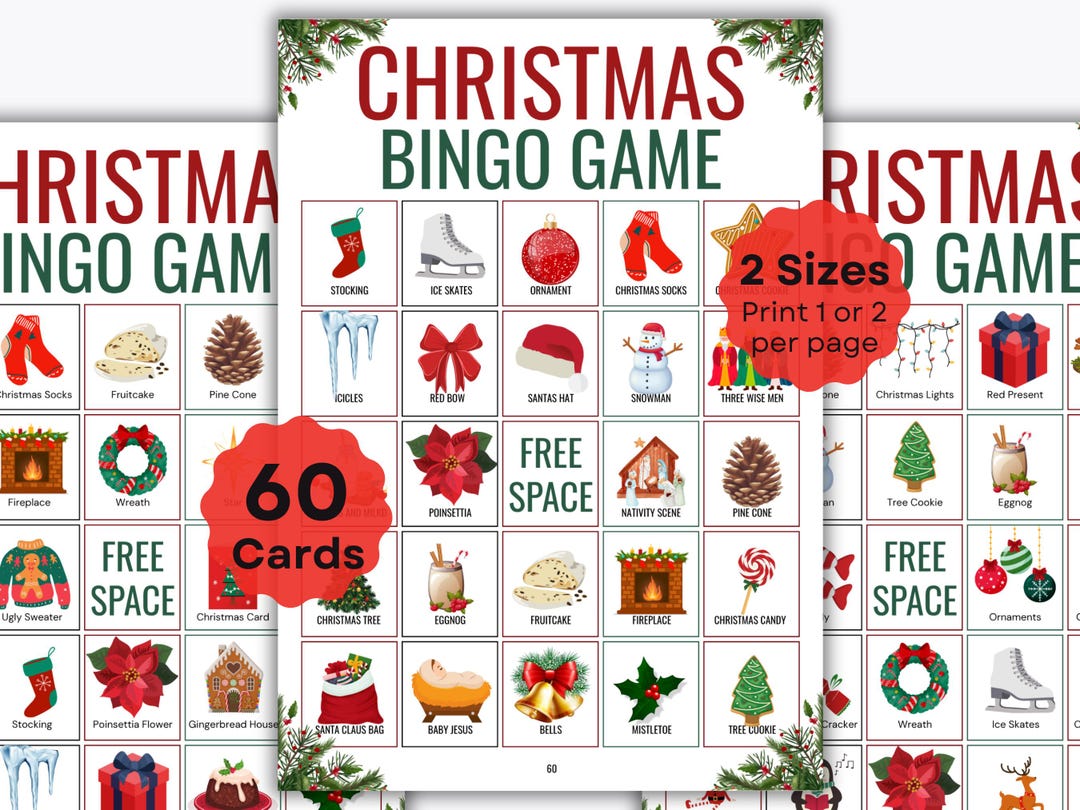 Christmas Picture Bingo - 60 Cards - Holiday Party Game - Christmas ...