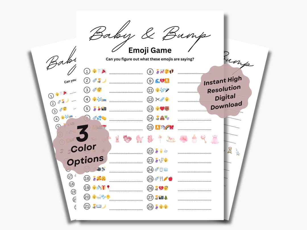 Baby Shower Emoji Game - Pink, Blue, BW - Baby & Bump - Emoji Guessing ...