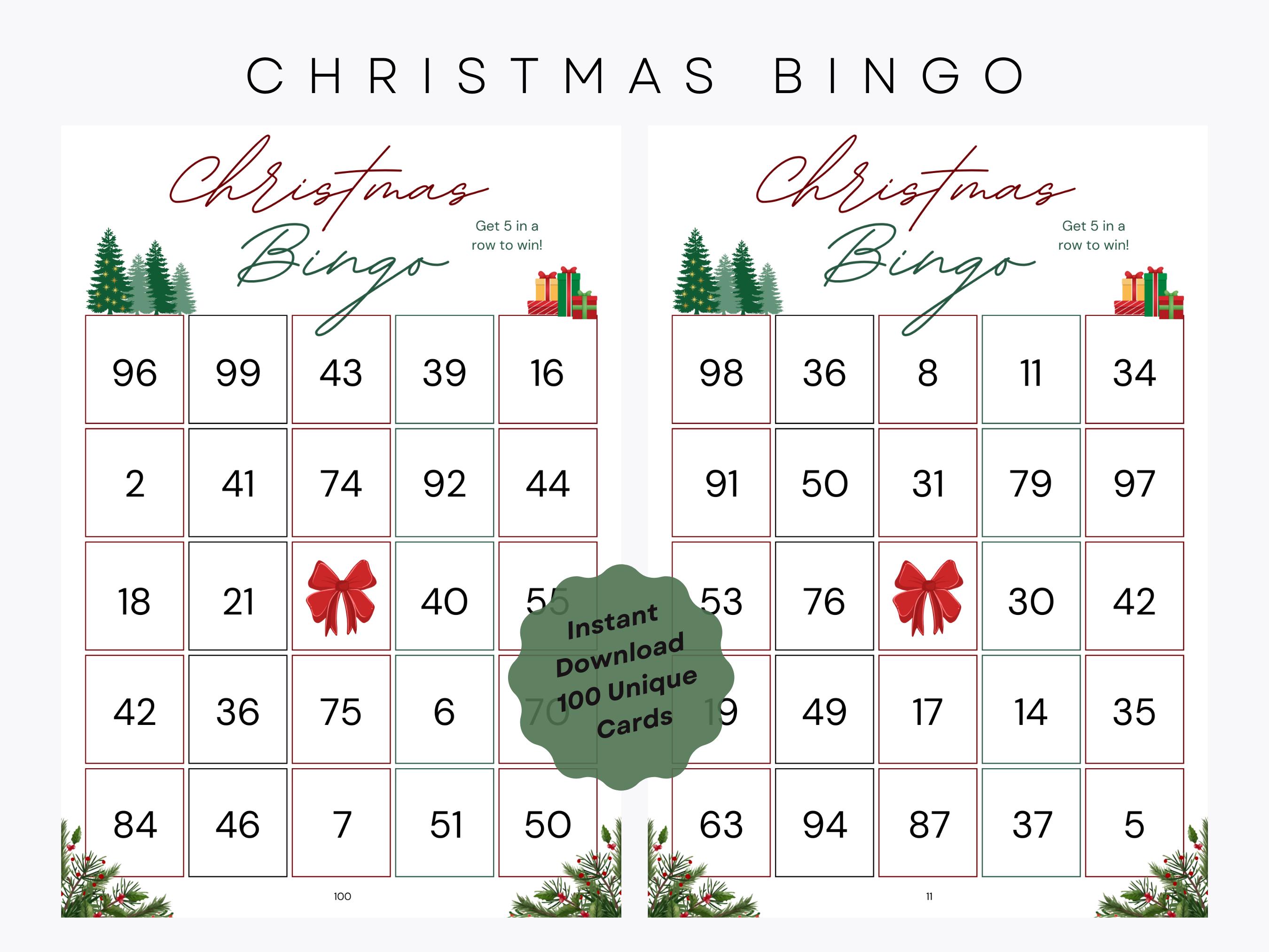Christmas Bingo Game - 100 Unique Prefilled Bingo Sheets - Ready-to ...