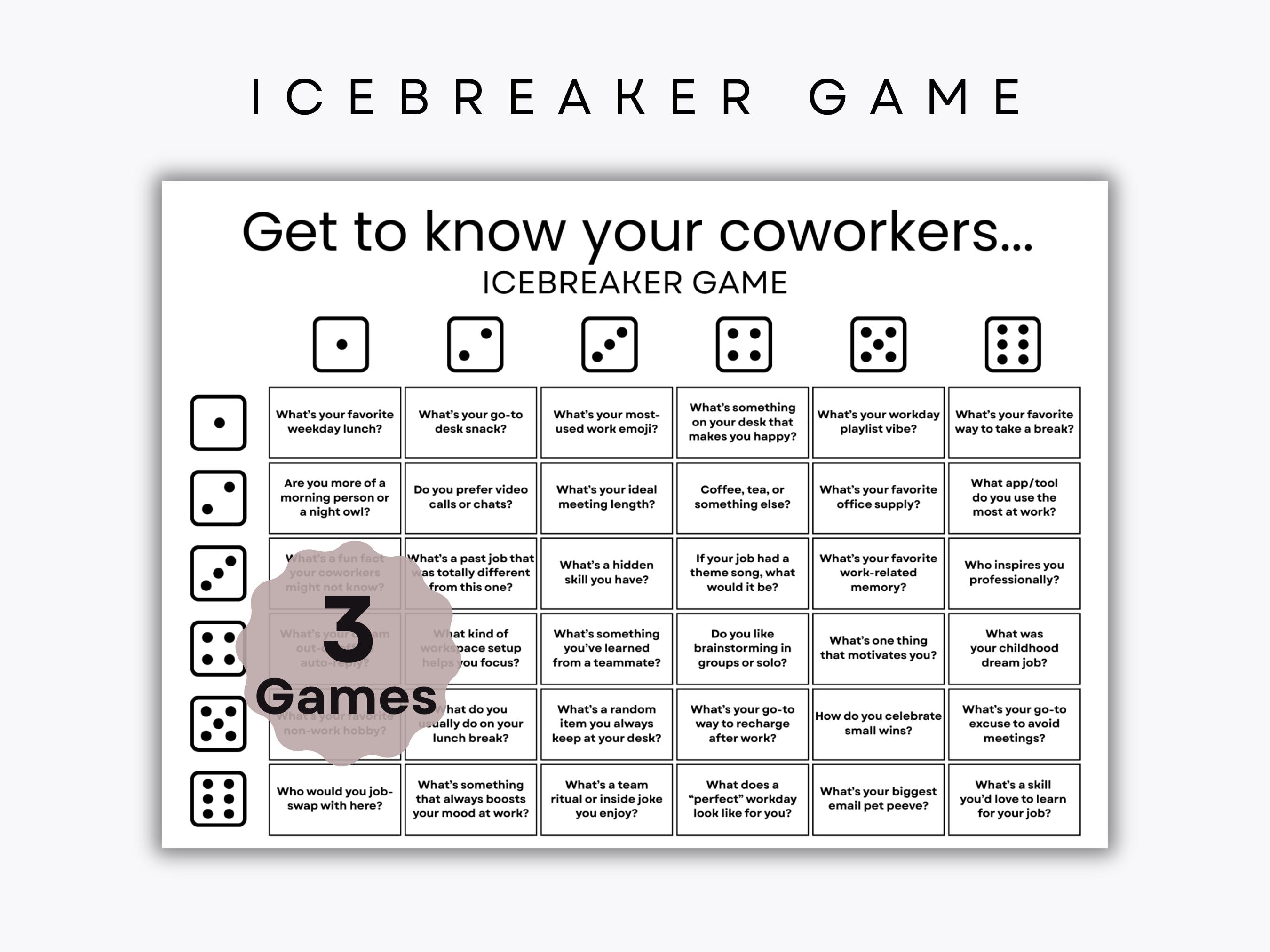 Office Ice Breaker Dice Game - 3 Different Versions - Get to Know Your ...