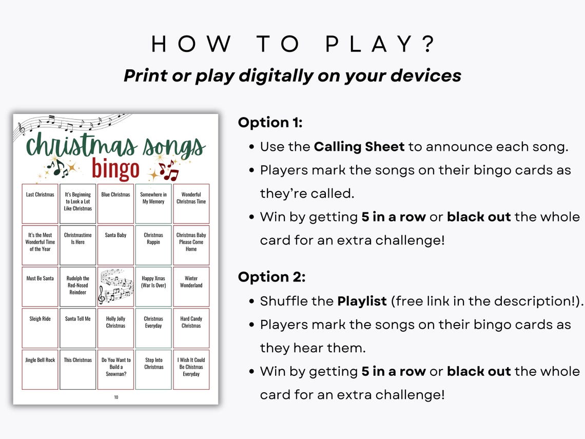 Christmas Song Bingo Game - 60 Unique Prefilled Bingo Sheets - Ready-to ...