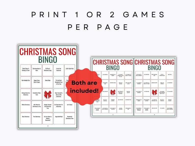 Christmas Song Bingo Game - 60 Unique Prefilled Bingo Sheets - Ready-to ...