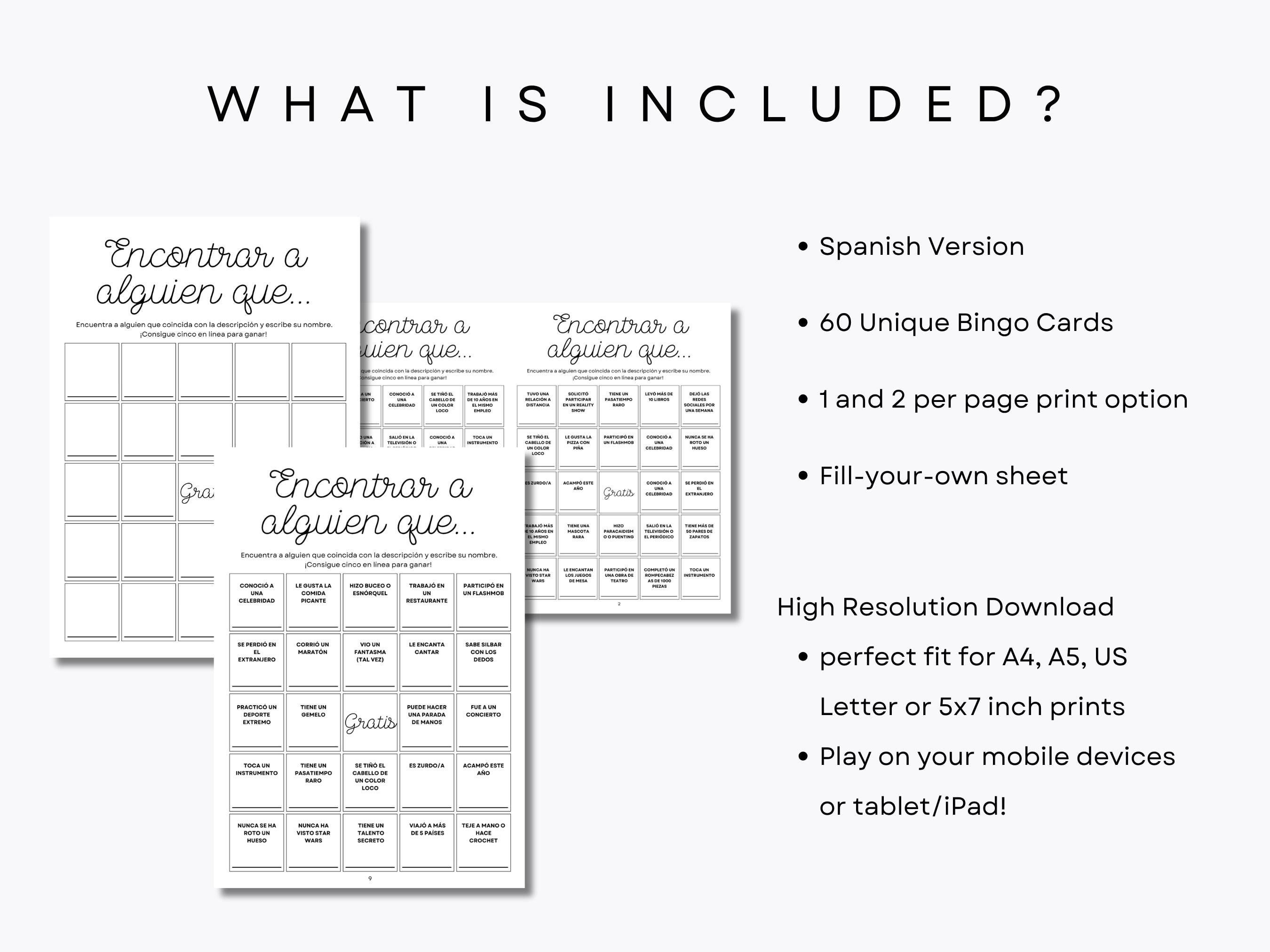 SPANISH Ice Breaker Bingo - 60 Unique Bingo Sheets - Find Someone Who ...