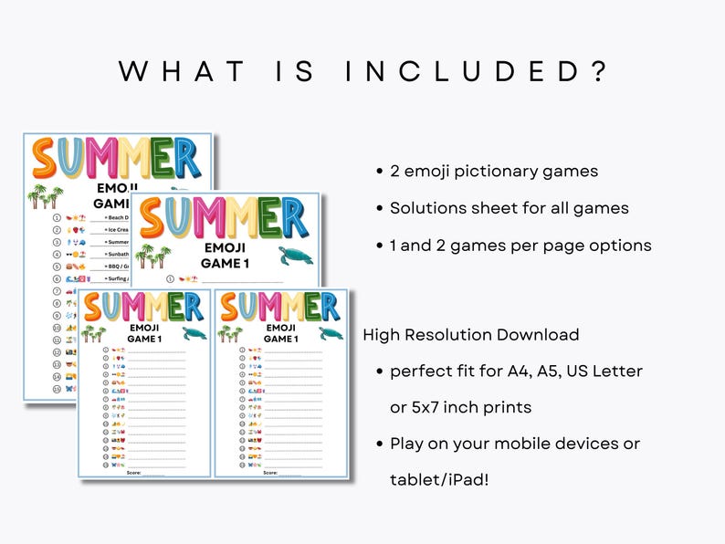2 Summer Emoji Pictionary Game – Printable Games – Summer Parade Party ...