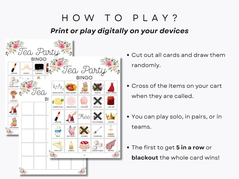 Tea Party Bingo – 60 Cards – Printable Tea Party Activity – Fun Family ...