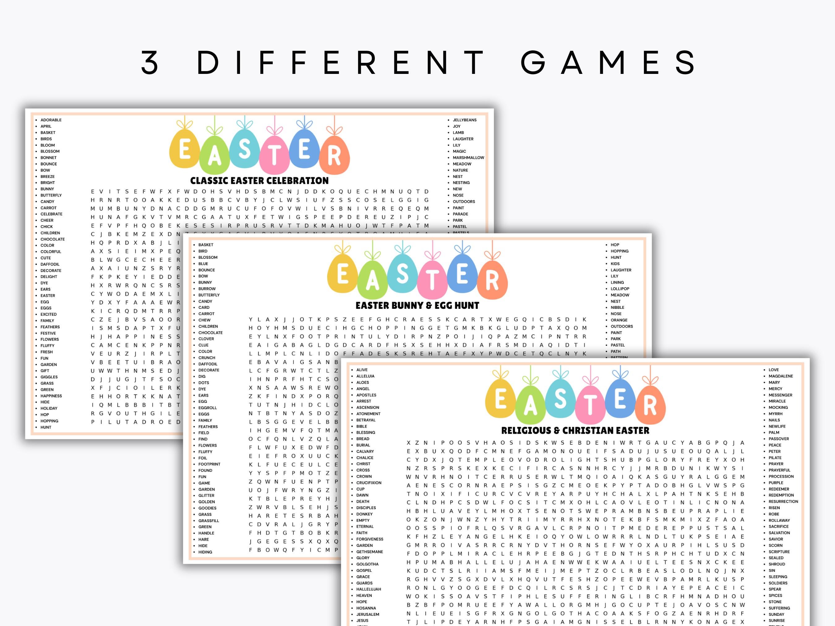 Giant XXL Easter Word Search Game - 100 Words - 3 Printable Puzzles ...