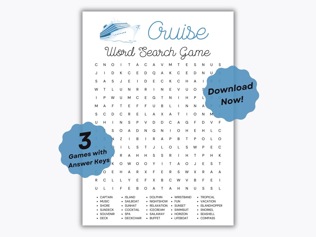 Cruise Games - 3 Printable Word Search Puzzle for Family Vacation - Fun ...