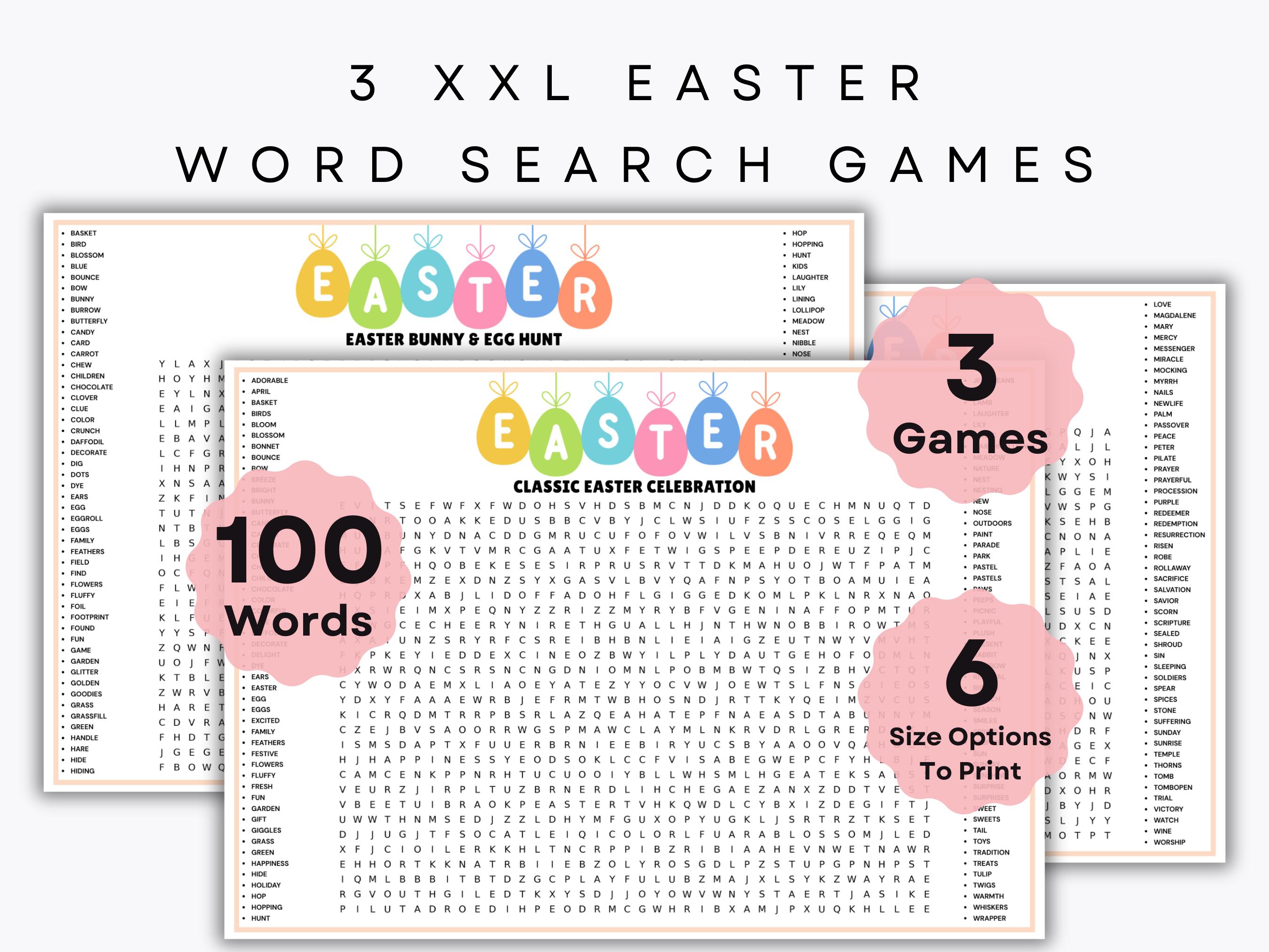 Giant XXL Easter Word Search Game - 100 Words - 3 Printable Puzzles ...
