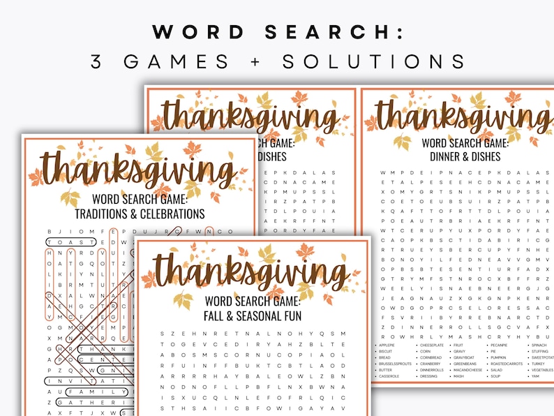 Thanksgiving Word Game Bundle – 9 Printable Games – Icebreaker Activity ...