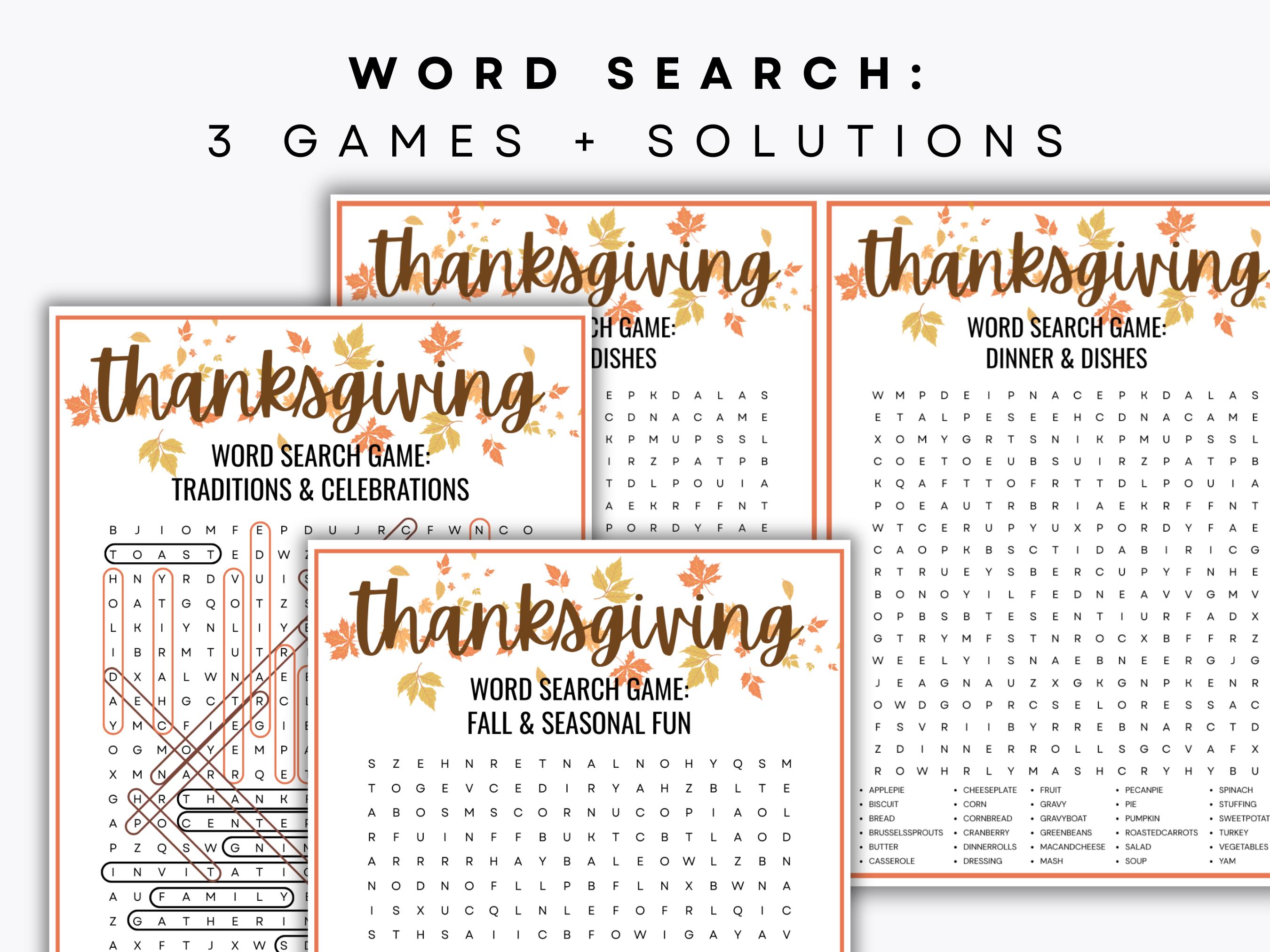 Thanksgiving Word Game Bundle – 9 Printable Games – Icebreaker Activity ...