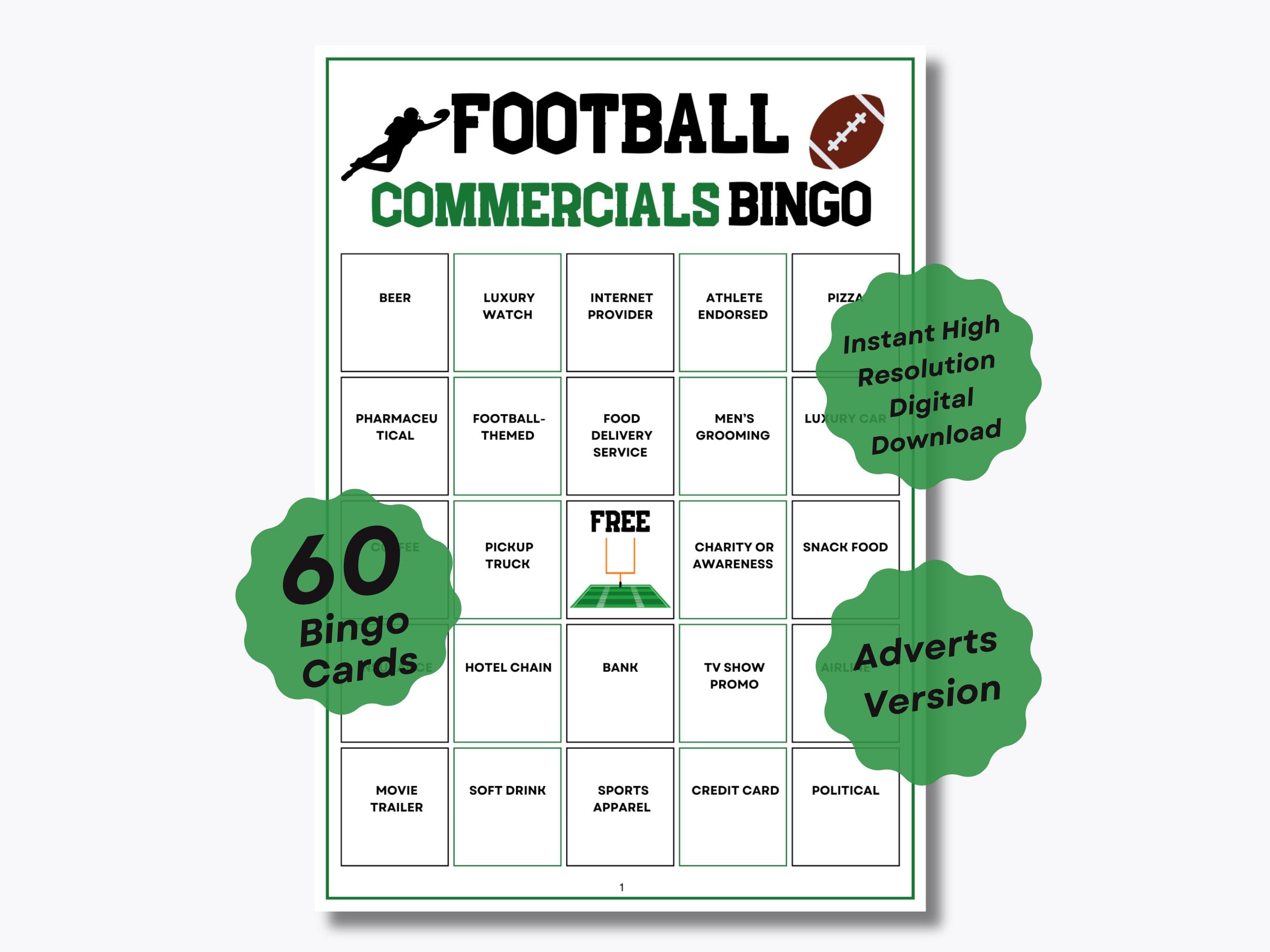 Football Bingo Game - 60 Unique Prefilled Bingo Sheets - Game Day ...