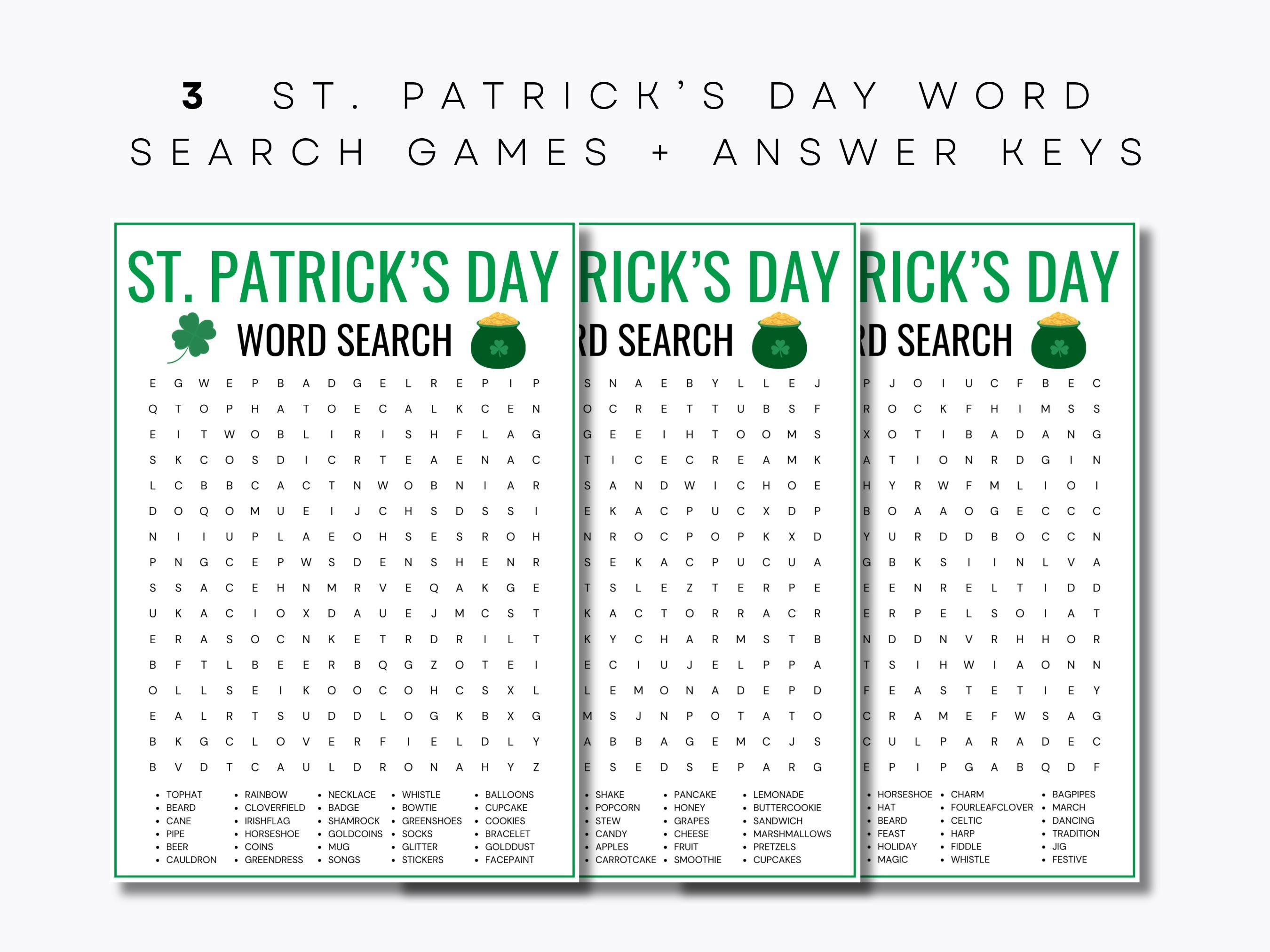 3 St. Patrick's Day Word Search Game - 3 Printable Puzzles - Fun ...
