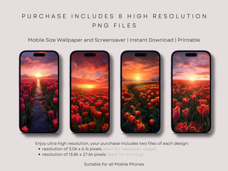 Tulip Field Sunset Aesthetic Phone Wallpaper Pack AI Art - Etsy