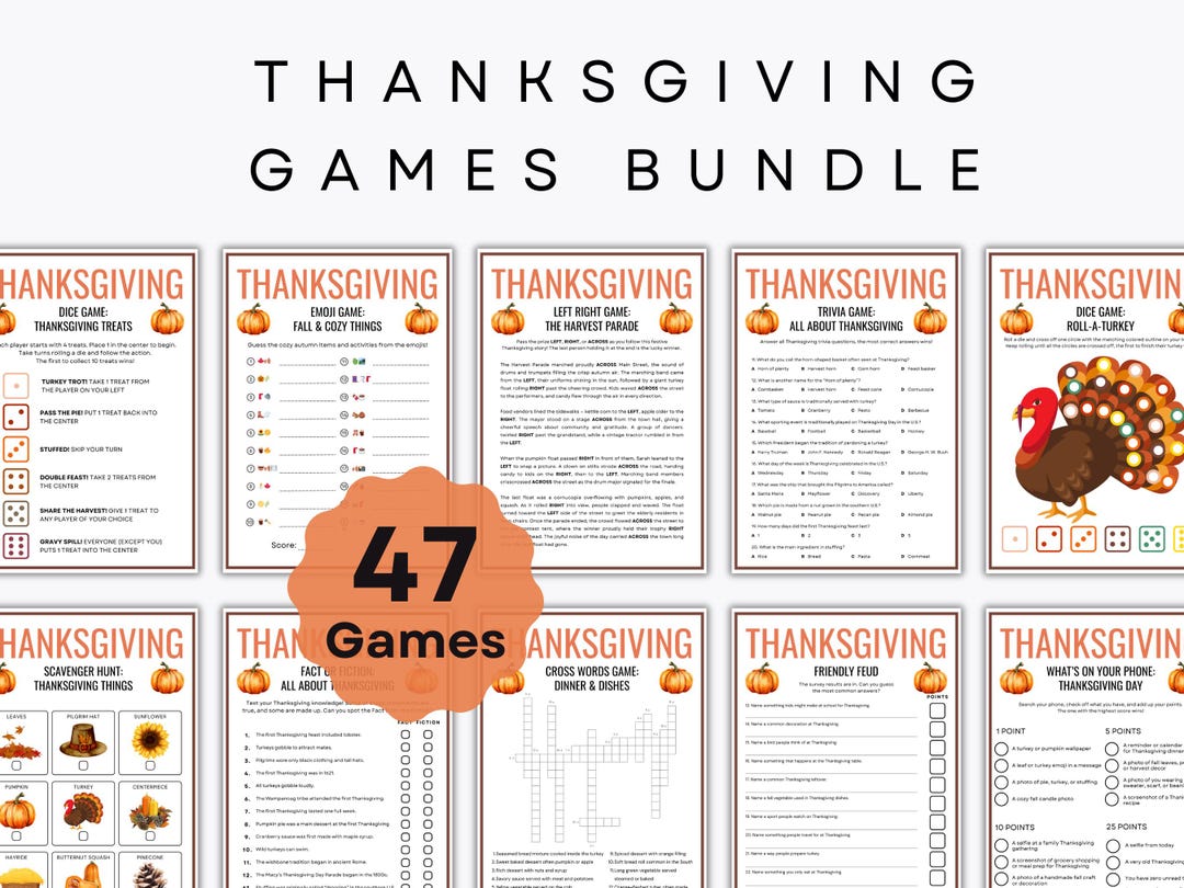 Thanksgiving Mega Game Bundle – 46 Different Printable Games ...