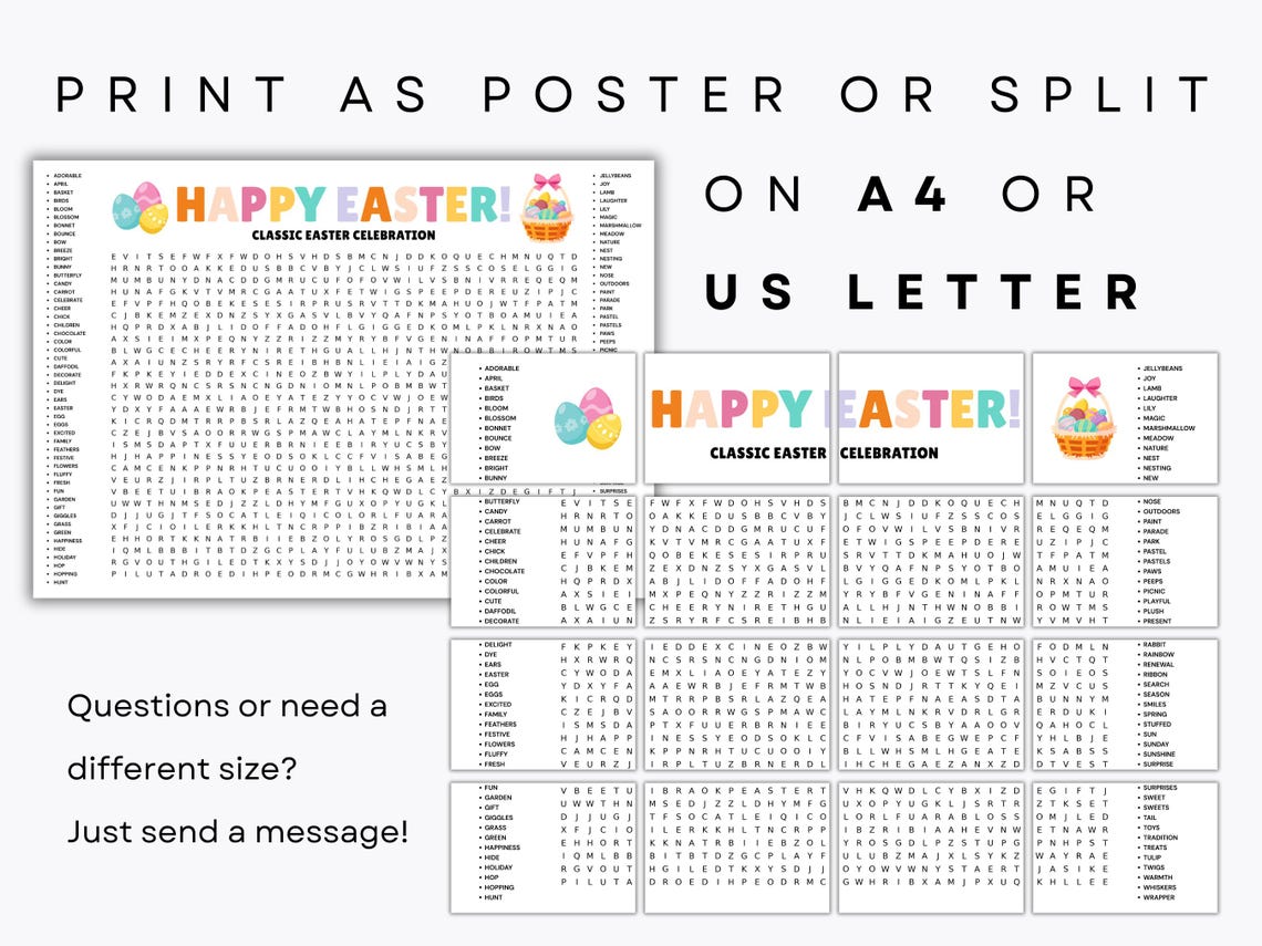 Giant XXL Easter Word Search Game - 100 Words - 3 Printable Puzzles ...