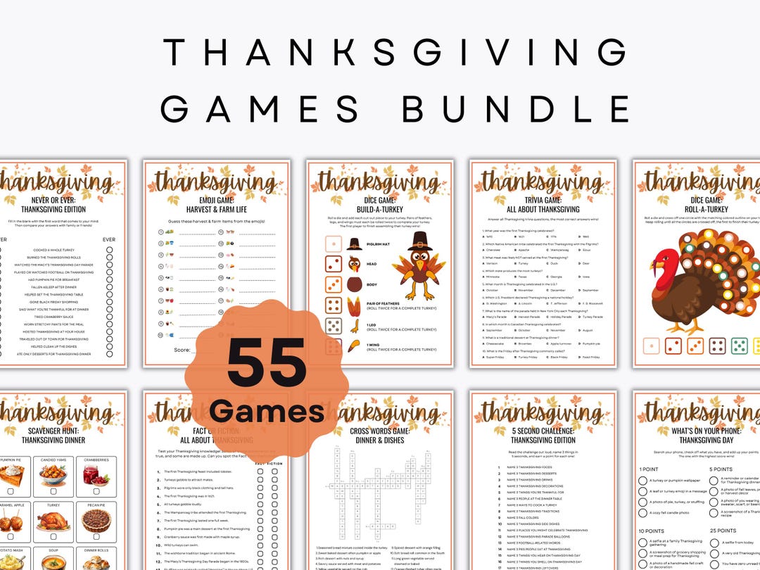 Thanksgiving Mega Game Bundle – 55 Different Printable Games – Family ...