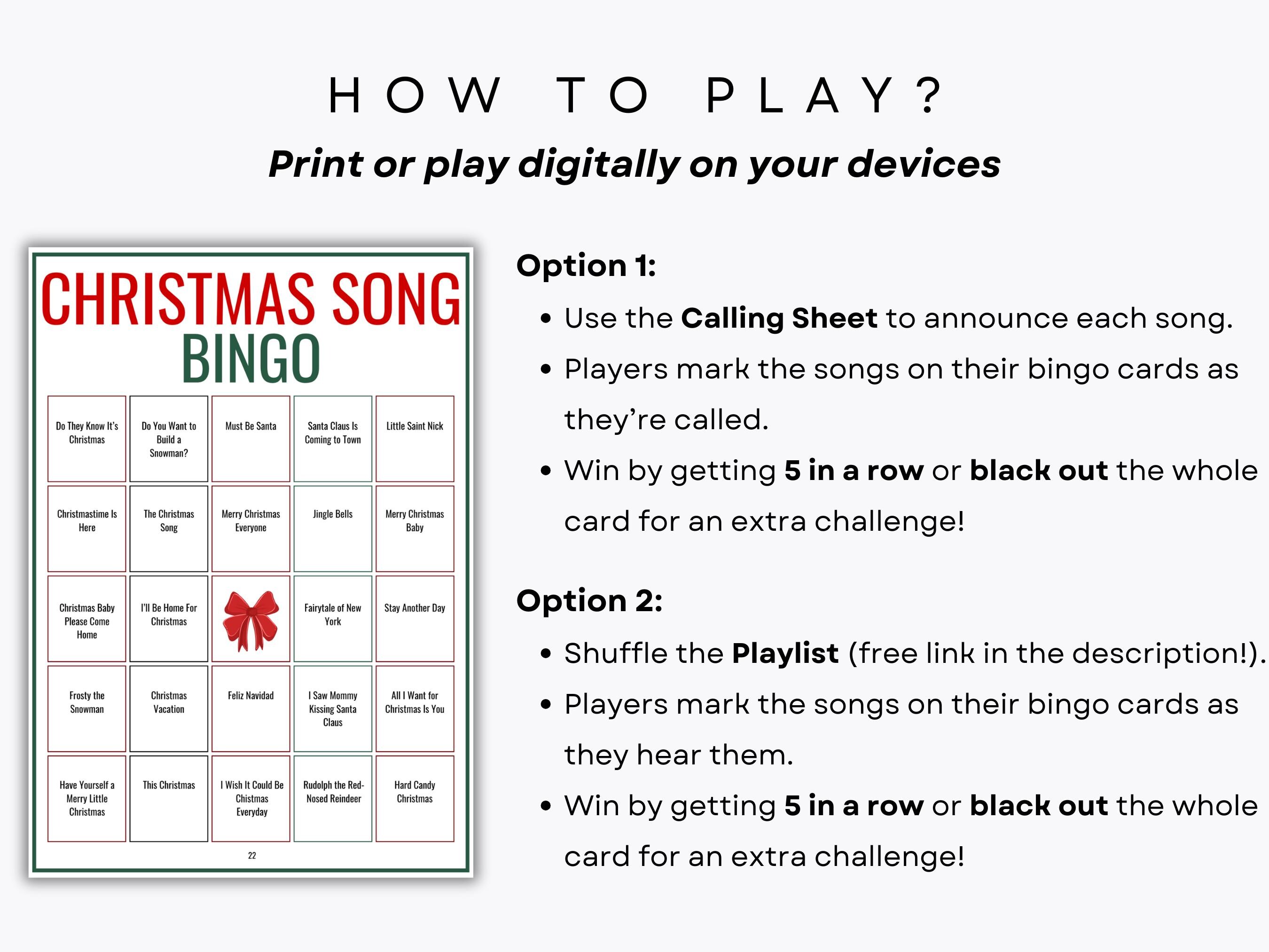 Christmas Song Bingo Game - 60 Unique Prefilled Bingo Sheets - Ready-to ...