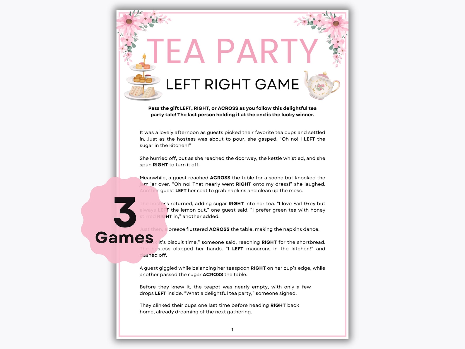 3 Tea Party Left Right Games - Afternoon Tea Stories - Family Activity ...