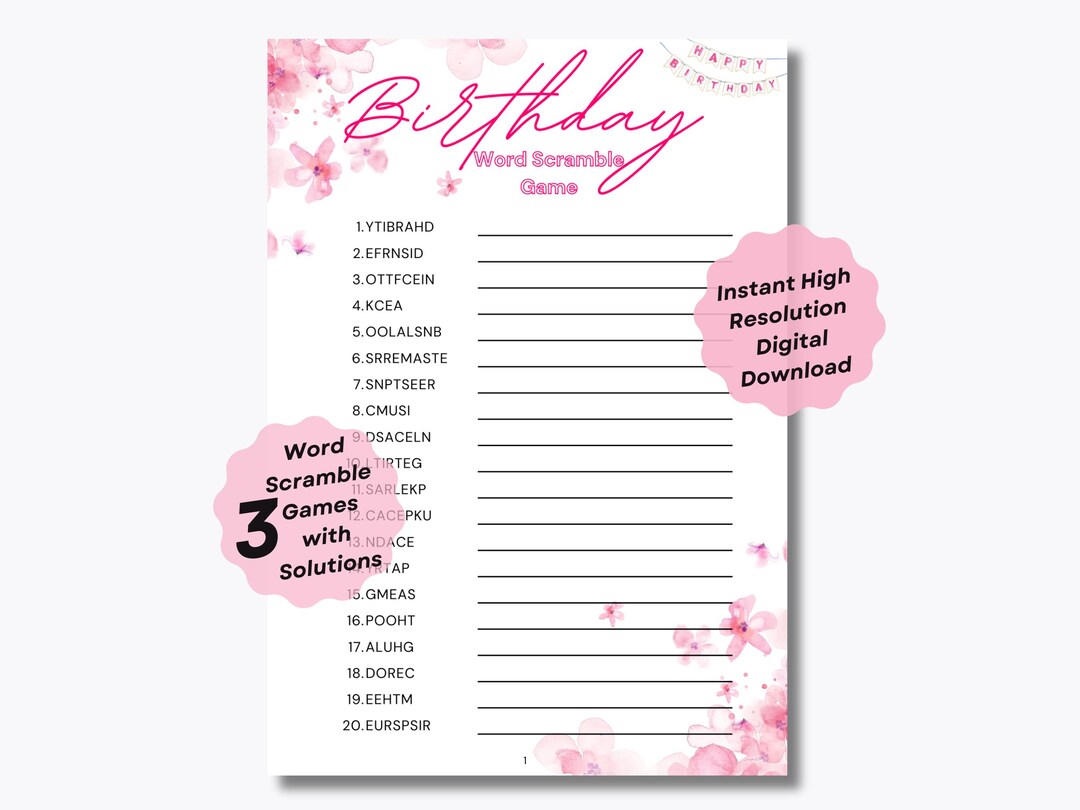 3 Birthday Word Scramble Games - 3 Printable Puzzles - Party Fun ...