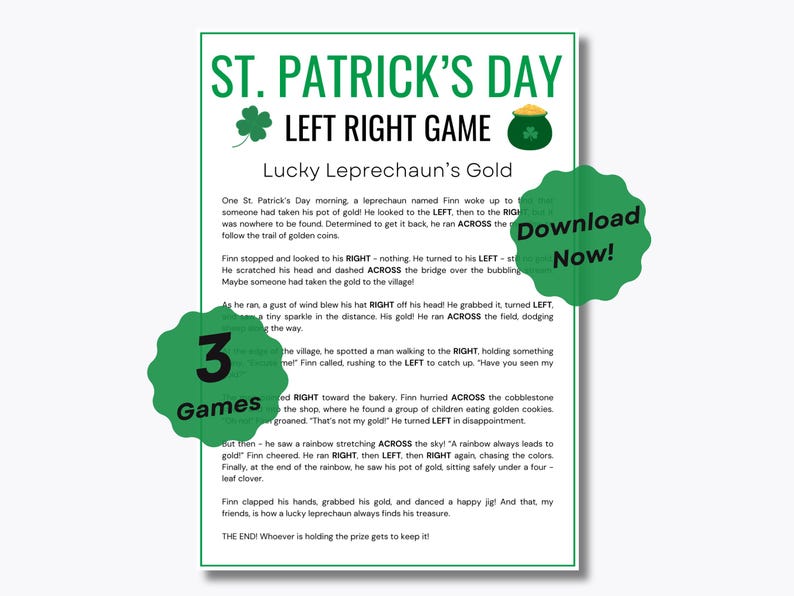 3 St. Patrick's Day Left Right Games - Leprechaun Stories - Family ...