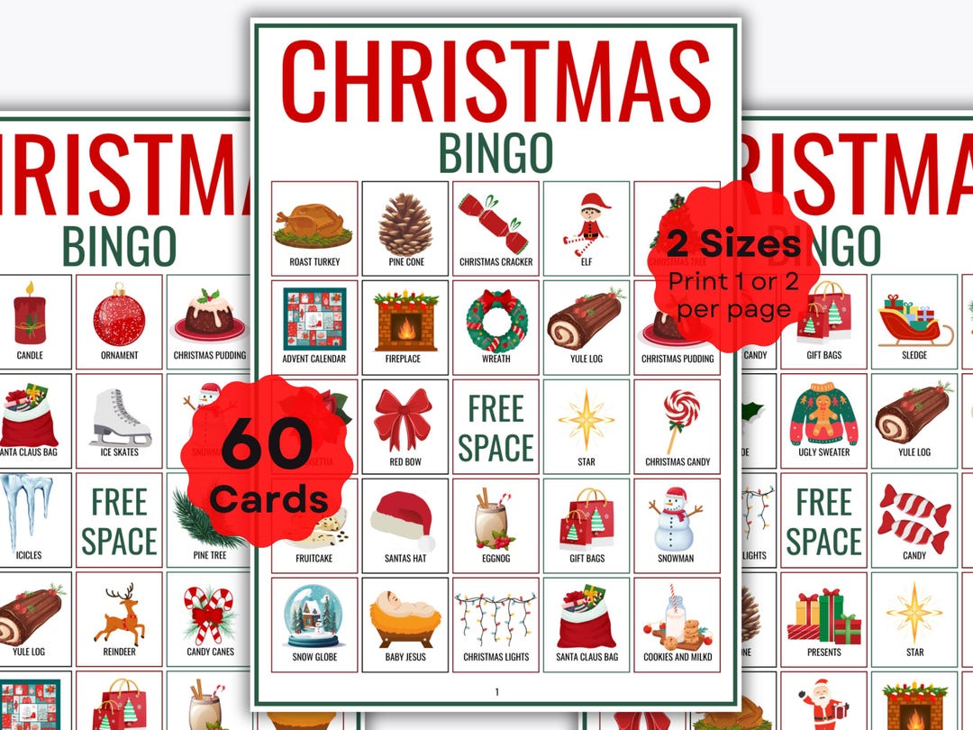 Christmas Picture Bingo - 60 Cards - Holiday Party Game - Christmas ...
