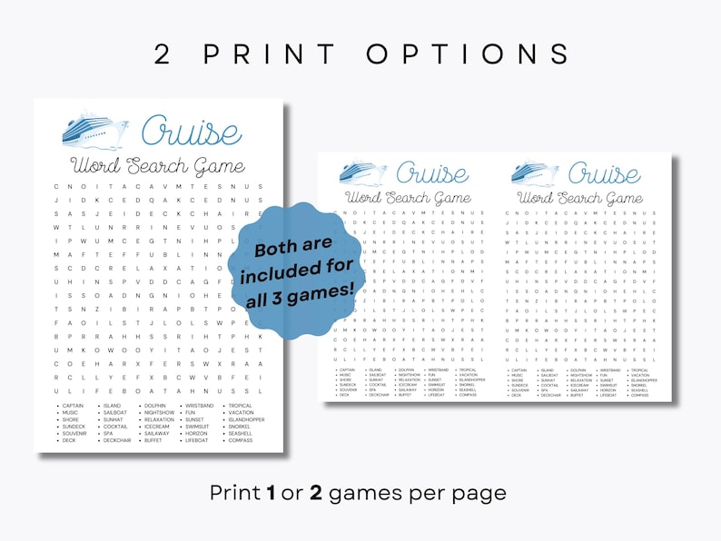 Cruise Games - 3 Printable Word Search Puzzle for Family Vacation - Fun ...