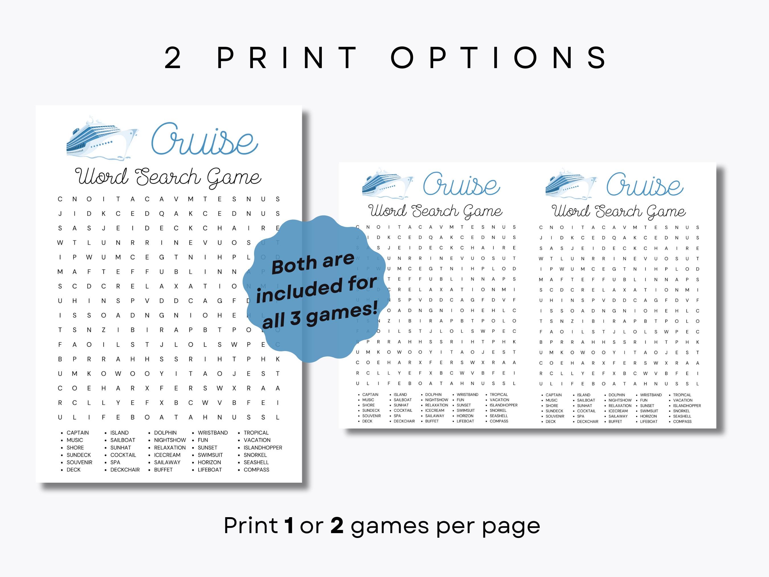 Cruise Games - 3 Printable Word Search Puzzle for Family Vacation - Fun ...