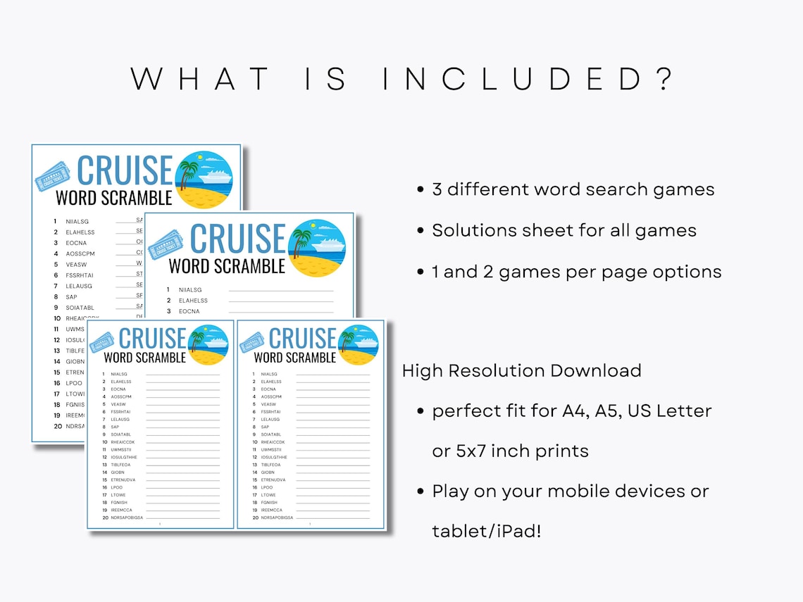 3 Cruise Word Scramble Games - 3 Printable Puzzles - Family Fun ...