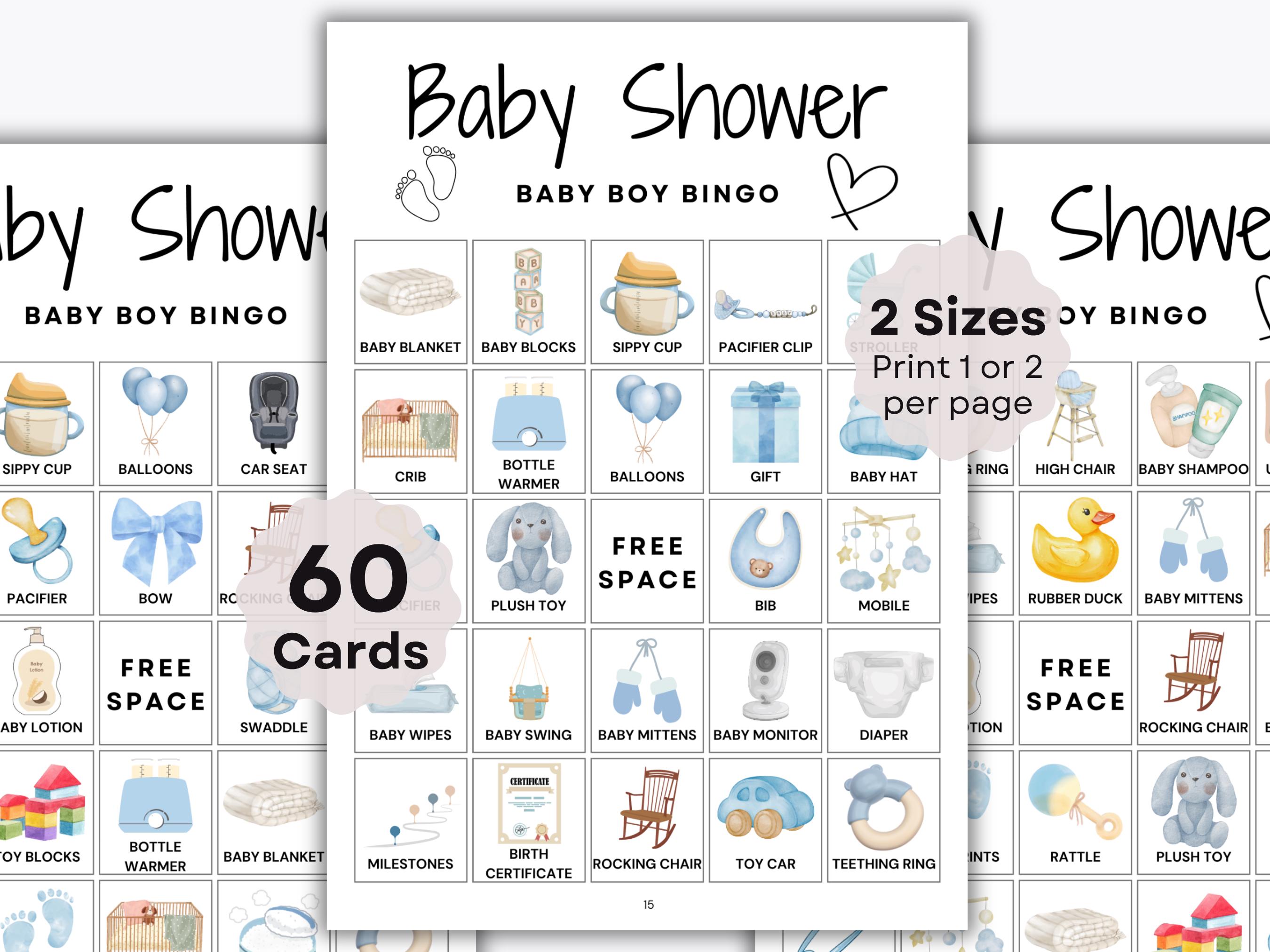 Baby Boy Bingo - 60 Cards - Baby Shower Game - Baby Shower Activity ...
