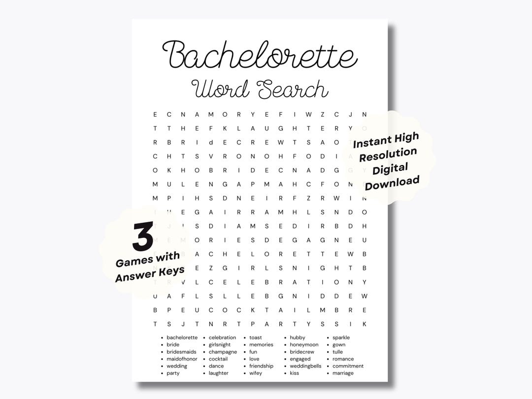 3 Bachelorette Word Search Games - Printable Puzzles - Fun Word Game ...